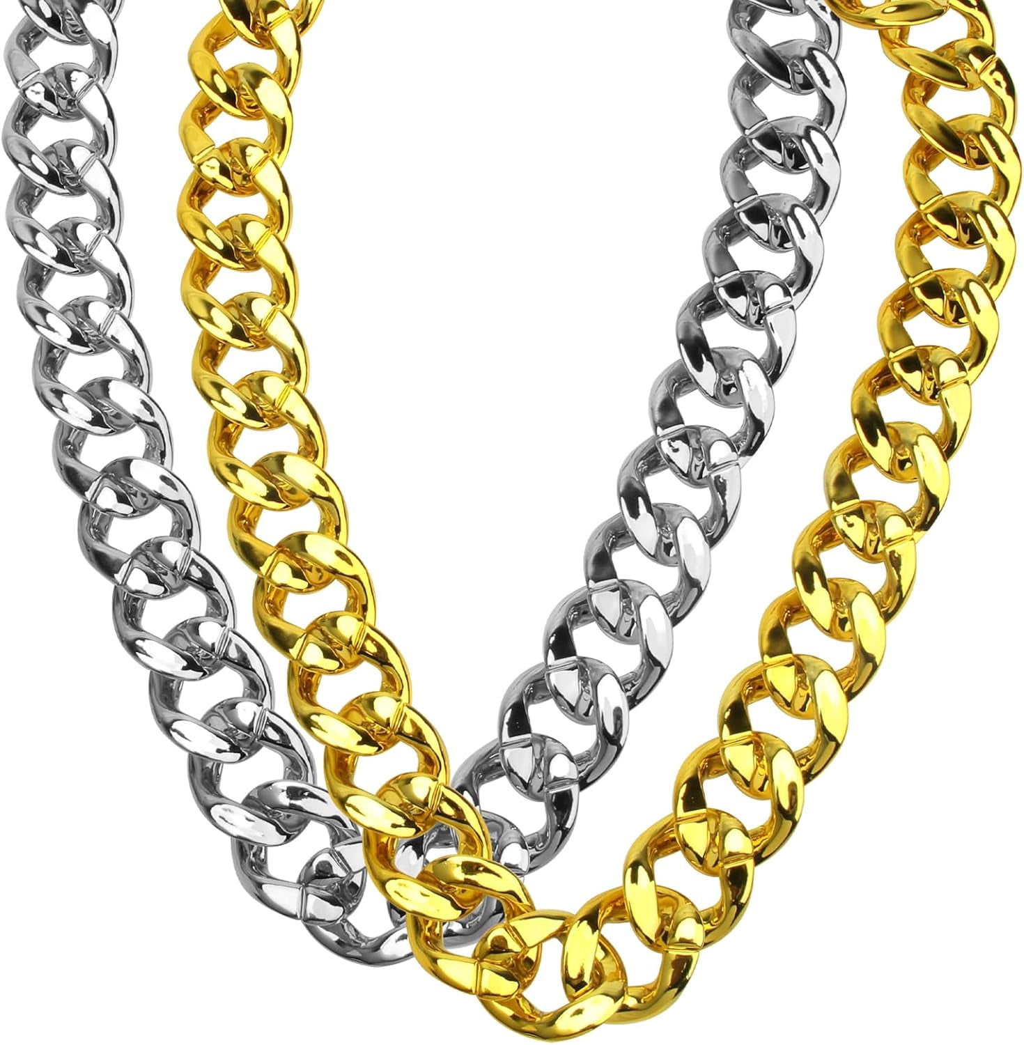 2 Pack Plastic Gold Chain Silver Chain, 36 Inch Plastic Chain Necklace ...