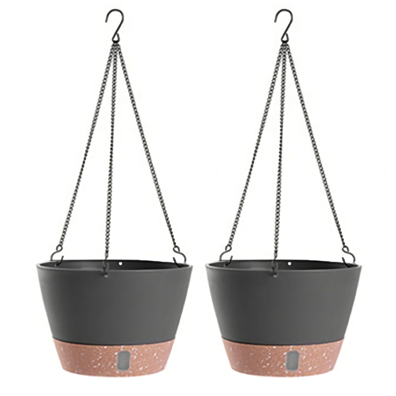 2 Pack Plastic Hanging Planters Set ,Hanging Flower Pots with Drain ...
