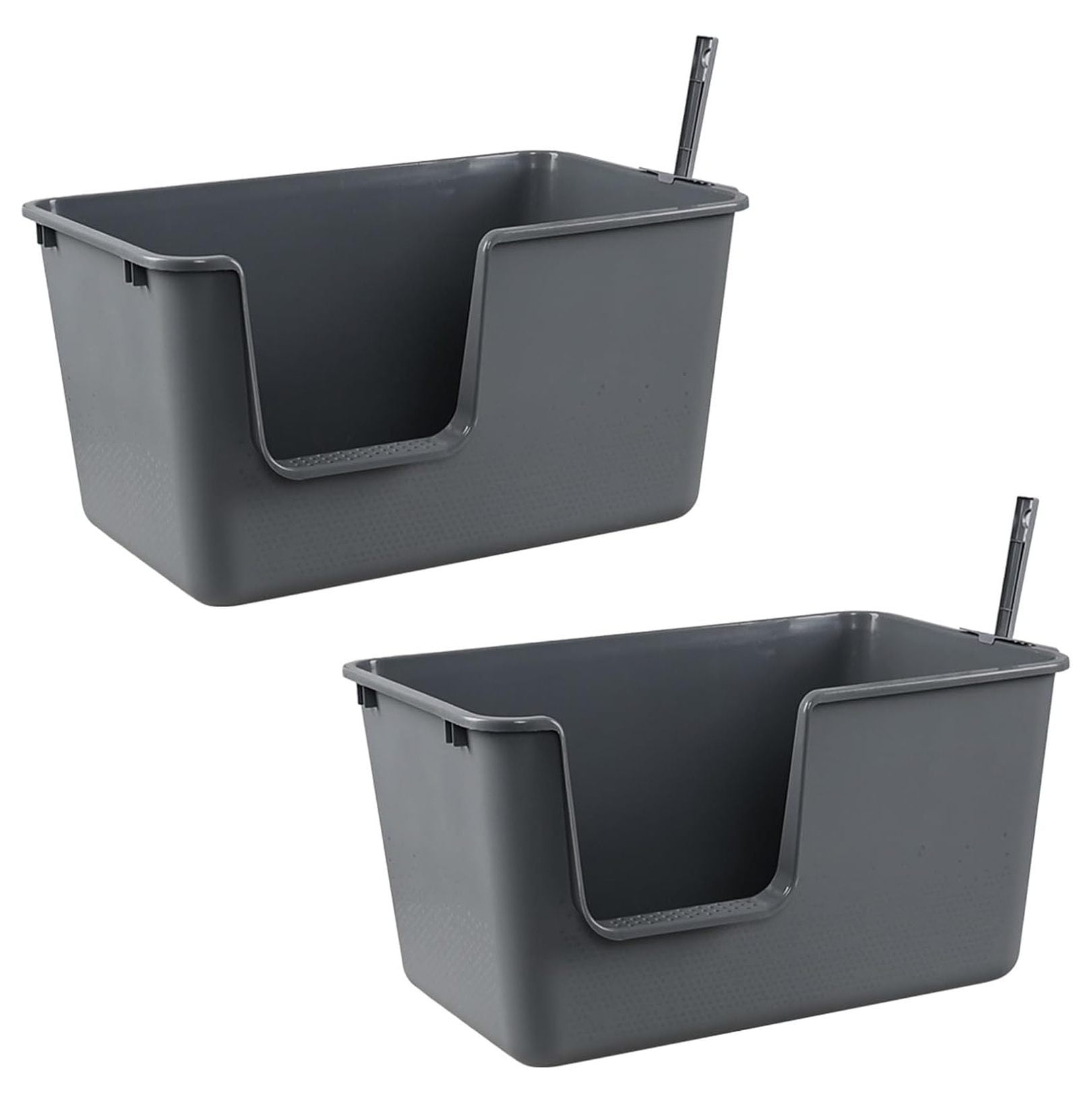 2-Pack Plastic High Sides Cat Litter Box with , Open Litter Box Basin ...