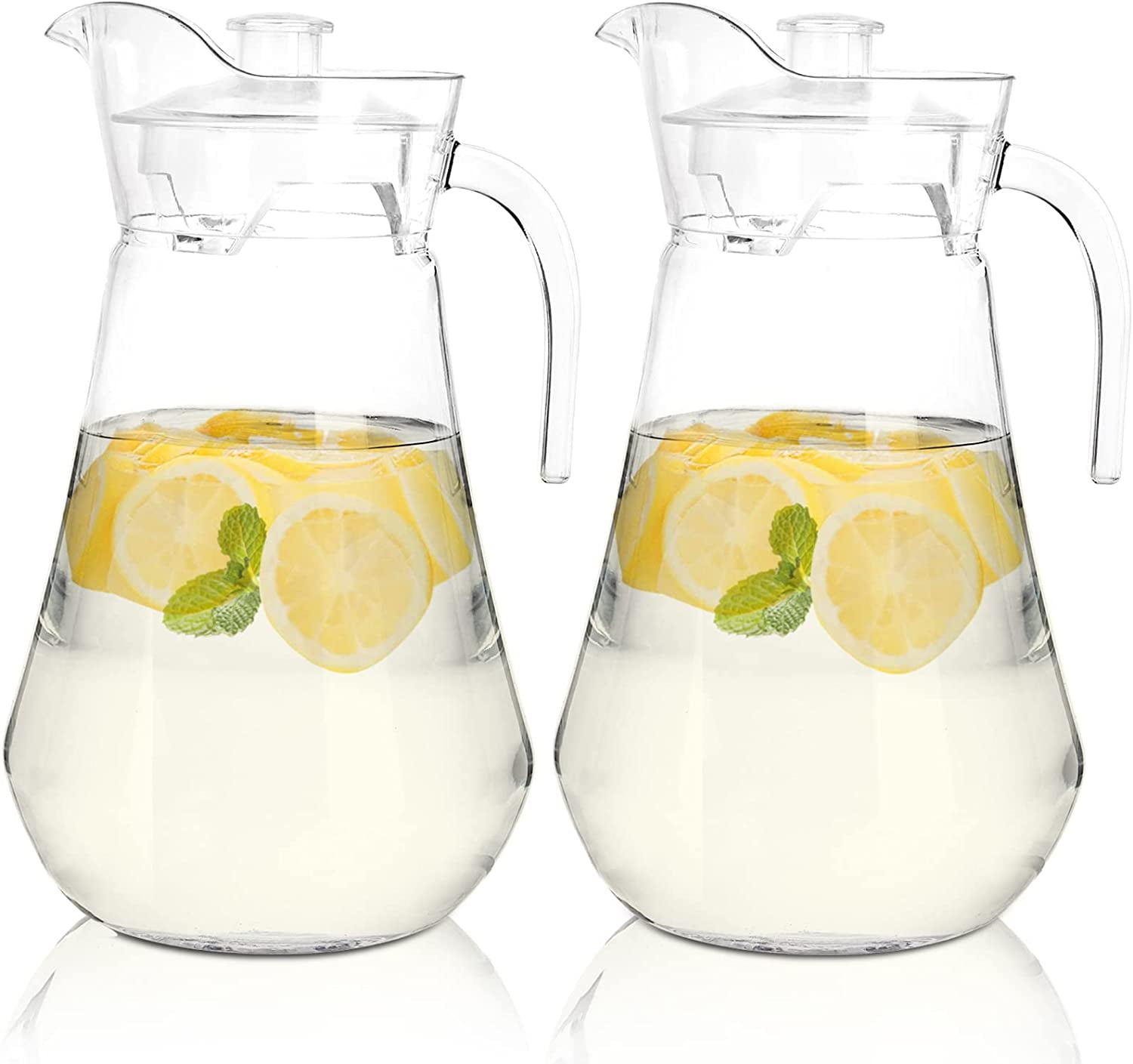 2 Pack Plastic Pitcher, 68Oz Clear Iced Water Jug with Lid and Handle ...