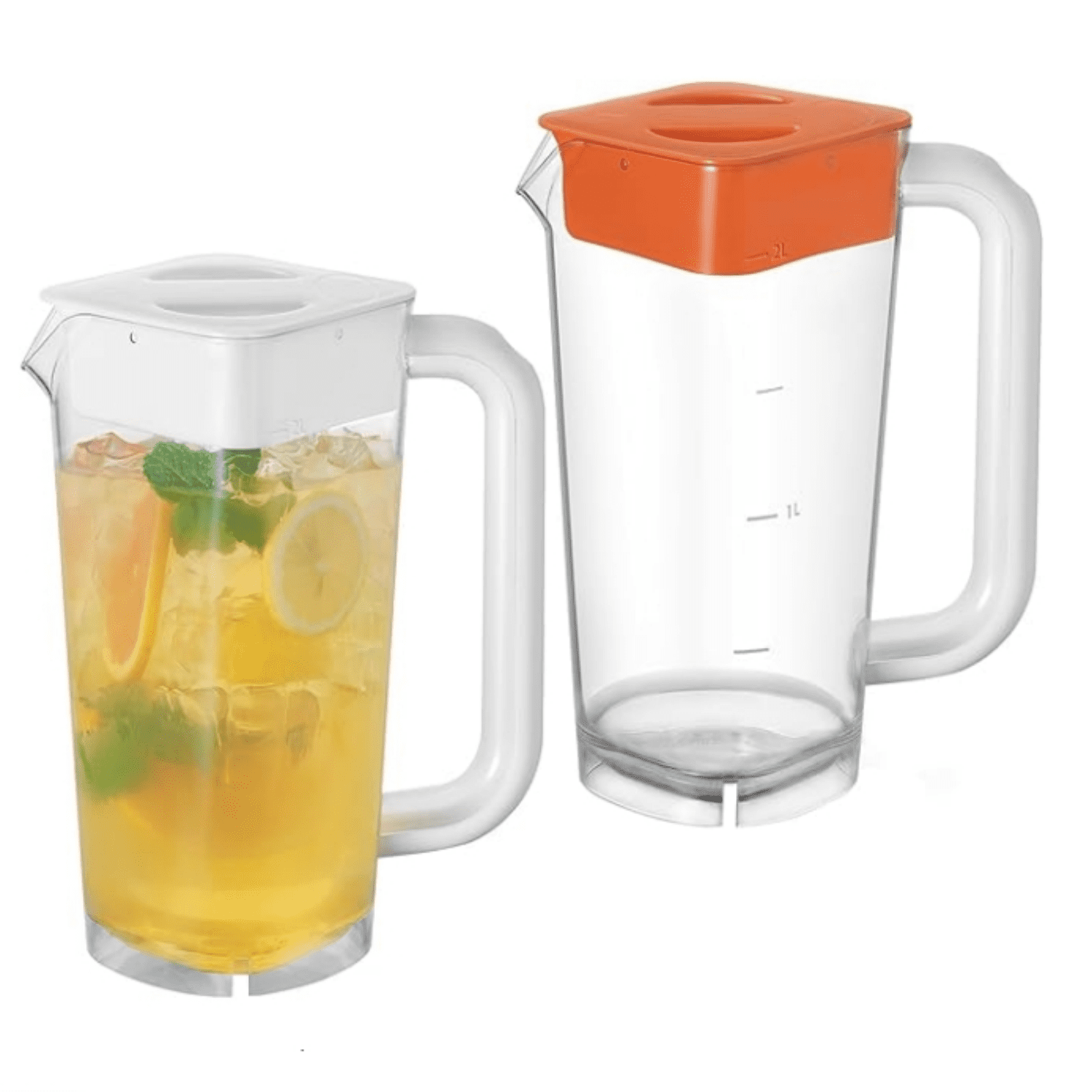 2 Pack Plastic Pitcher with Lid, 2L Heavy-Duty Shatterproof Pitchers Clear Water Pitcher with ...