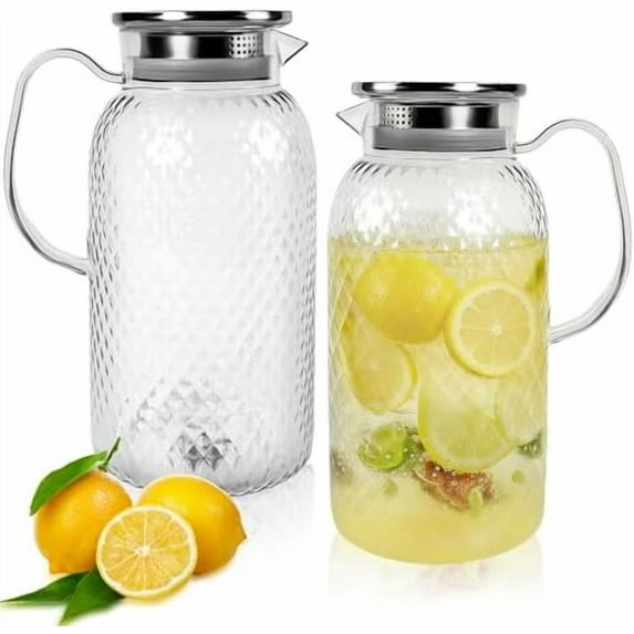 2 Pack Plastic Pitcher with Lid and Handle, 1.8L Clear Water Jug, BPA ...