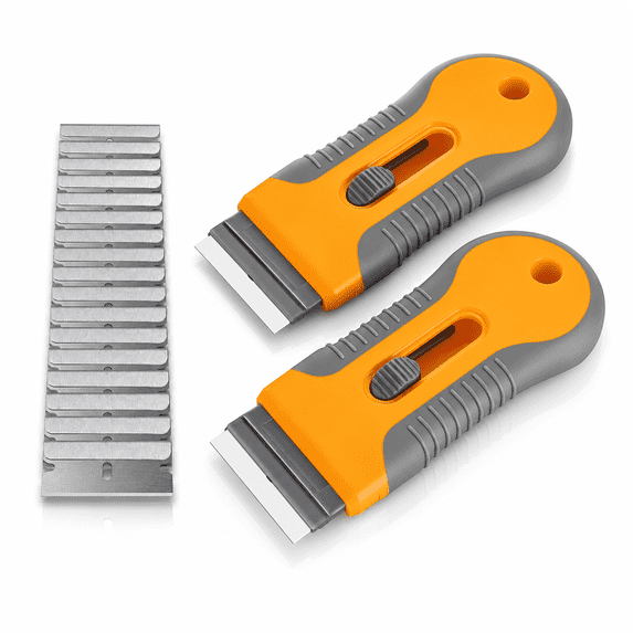 2 Pack Plastic Retractable Glass Scraper with 20 Pcs Extra Razor Blades ...