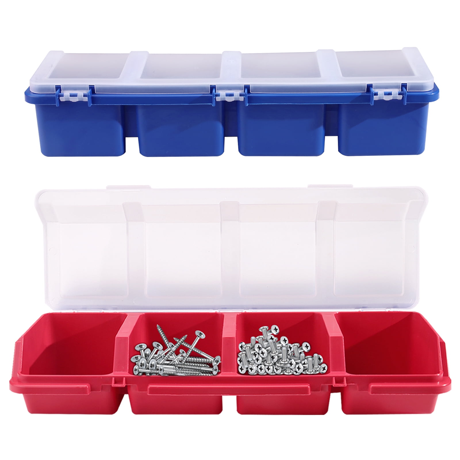 2 Pack Plastic Screw Organizer Box, 4 Compartments Bolt Bin with Lid ...