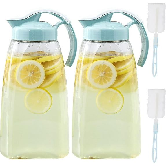 2 Pack Plastic Water Pitcher with Lid, 74 Oz Clear Airtight Beverage ...