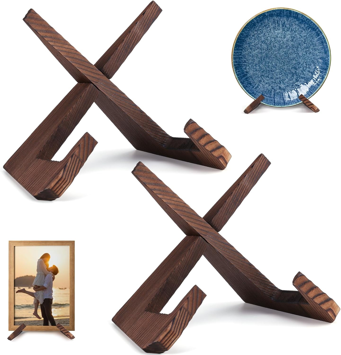 2 Pack Plate Stand for Display, 6.5 Inch Wood Plate Display Holders ...
