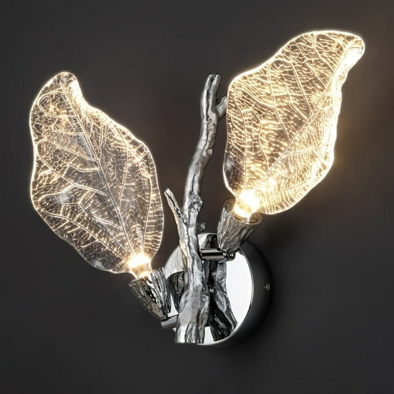 2-Pack Platinum Leaf LED Wall Lamps | Golden/Silvery Finish | Dimmable ...