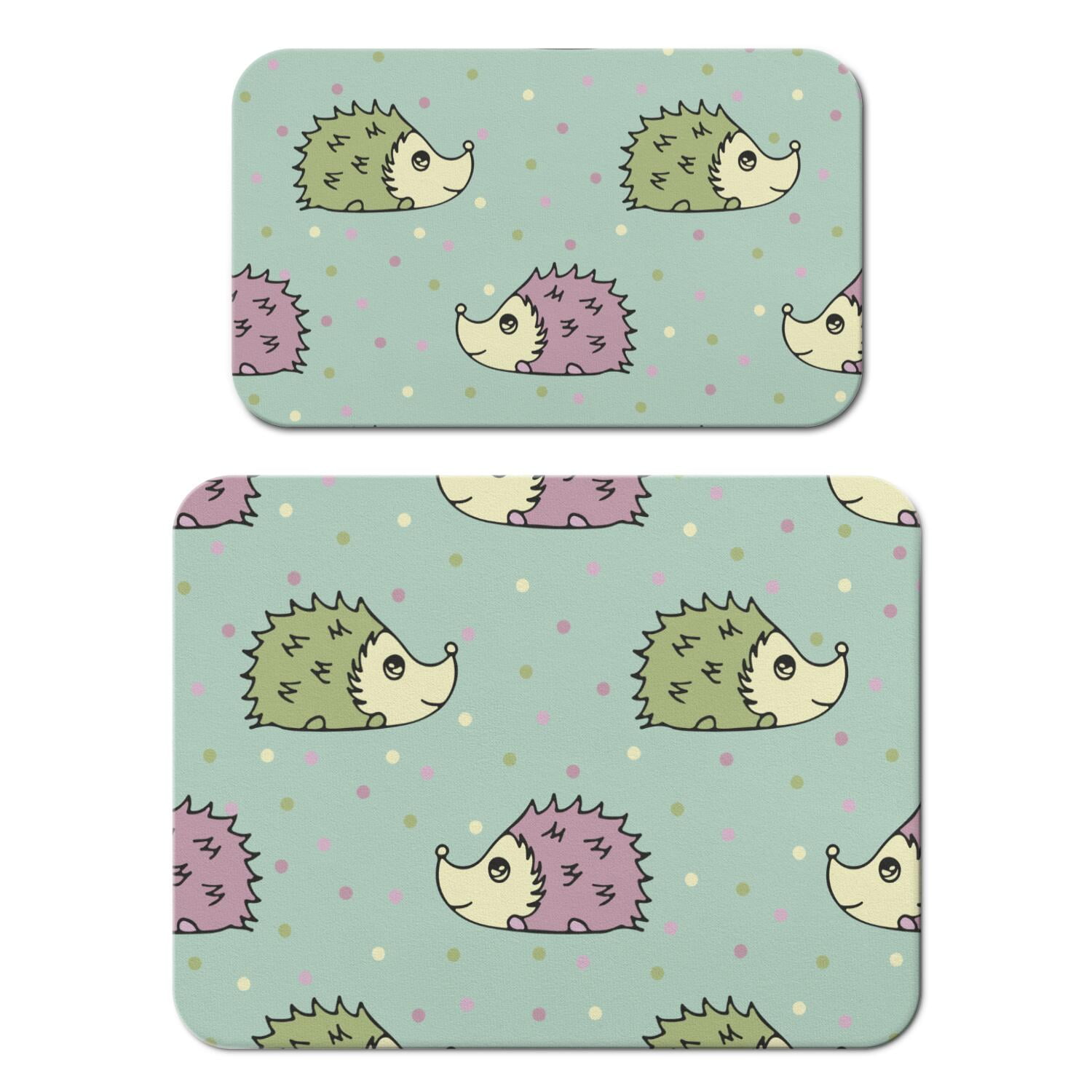 2 Pack Playful Hedgehog Coffee Mat - Abstract Hedgehog & Floral Design ...