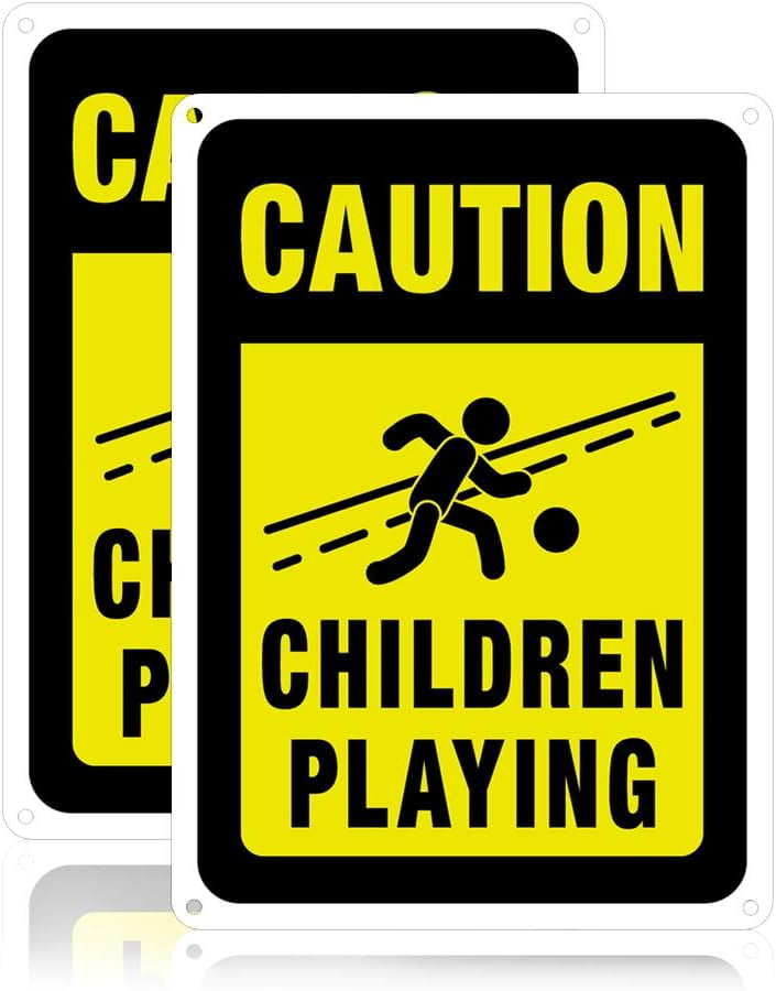 2 Pack Playing Caution Sign 7x10 inches 30 Mil Aluminum Security ...