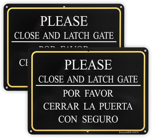 2 Pack Please Close and Latch Gate Sign Bilingual English Spanish, Keep ...
