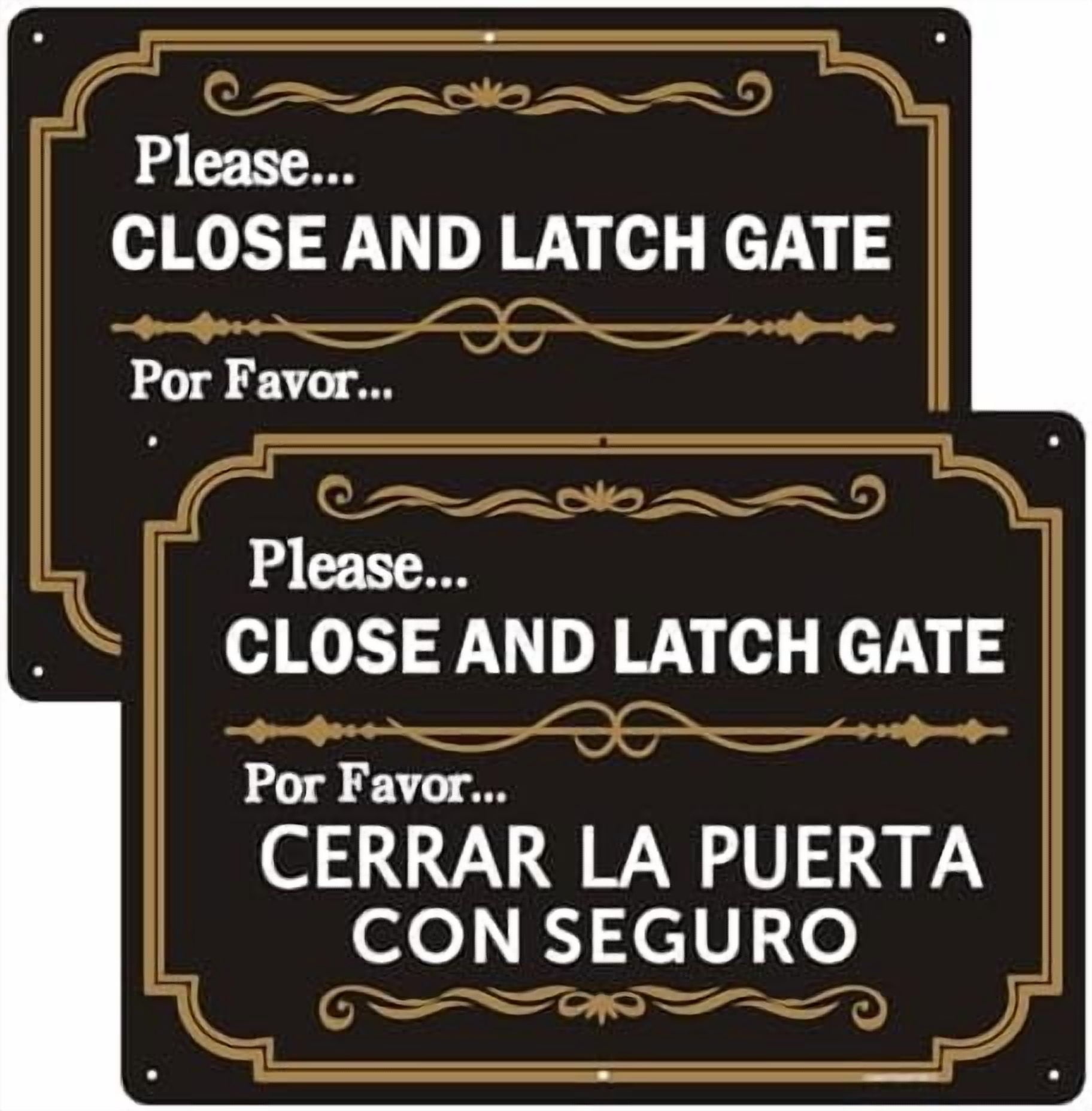 2 Pack Please Close and Latch Gate Sign Bilingual English Spanish Keep ...