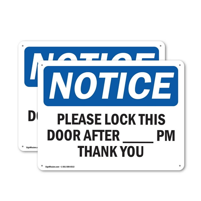 (2 Pack) Please Lock This Door After ____ Pm Thank You OSHA Notice Sign ...