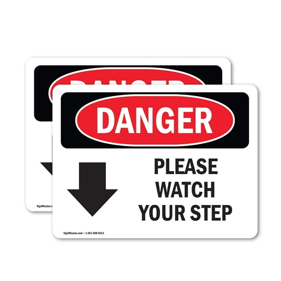 (2 Pack) Please Watch Your Step [Down Arrow] OSHA Danger Sign - Walmart.com