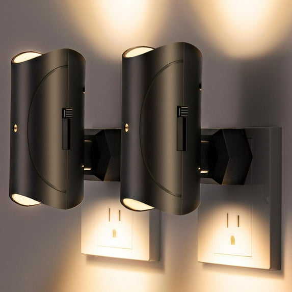 2-Pack Plug-In Wall Mount Night Light with Dusk-to-Dawn Sensor, Black ...