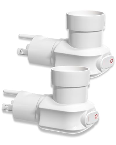 2 Pack Plug in Light Socket, 3-Prong Light Socket Plug Adapter with On ...