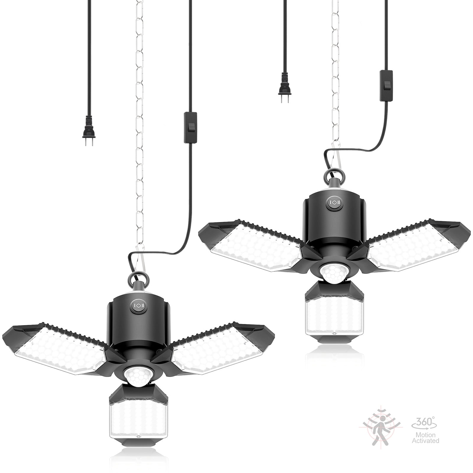 2 Pack Plug in Motion Sensor Garage Light - 8000LM Shop Light with 3 ...