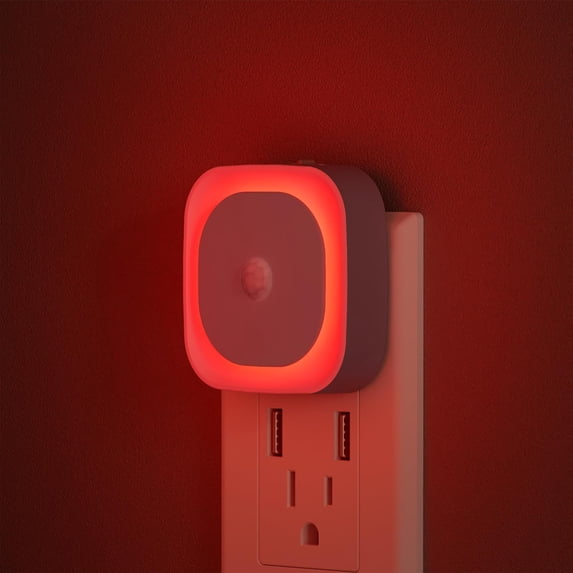 2 Pack Plug in Red Night Light with Motion Sensor & Dusk to Dawn Sensor ...