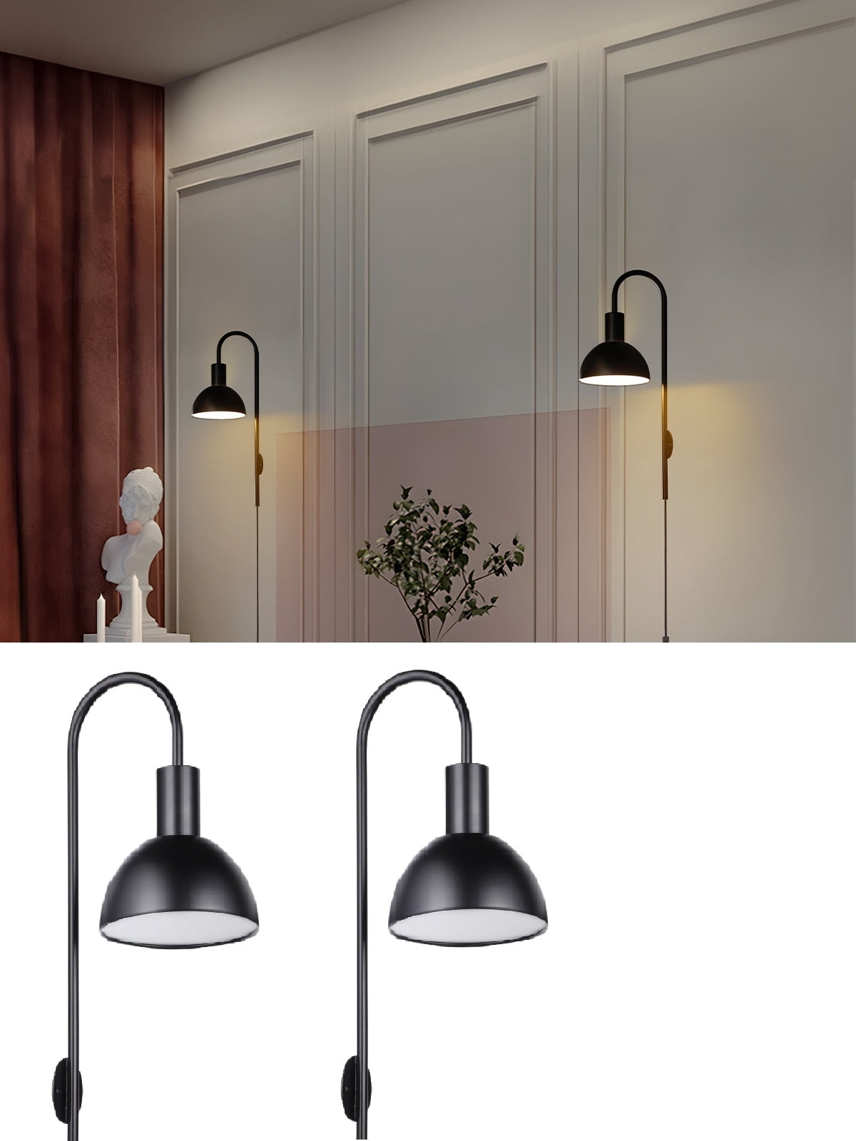 2 Pack Plug-in Wall Sconce, Metal Indoor Wall Lamp, E26 Base, Max 20W ...