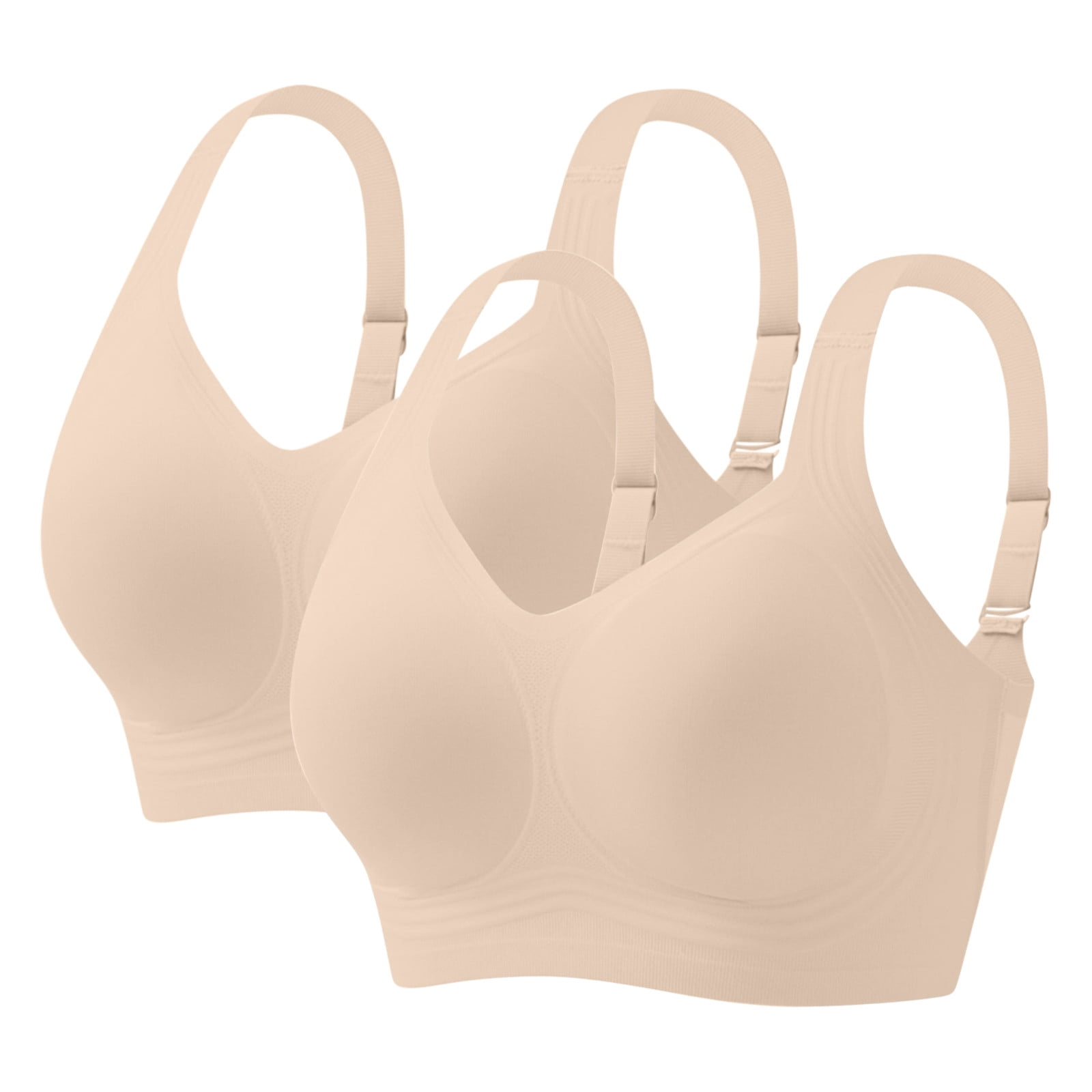 2 Pack Plus Size Bras Women Push Up Seamless Wireless Bra Adjsutable ...