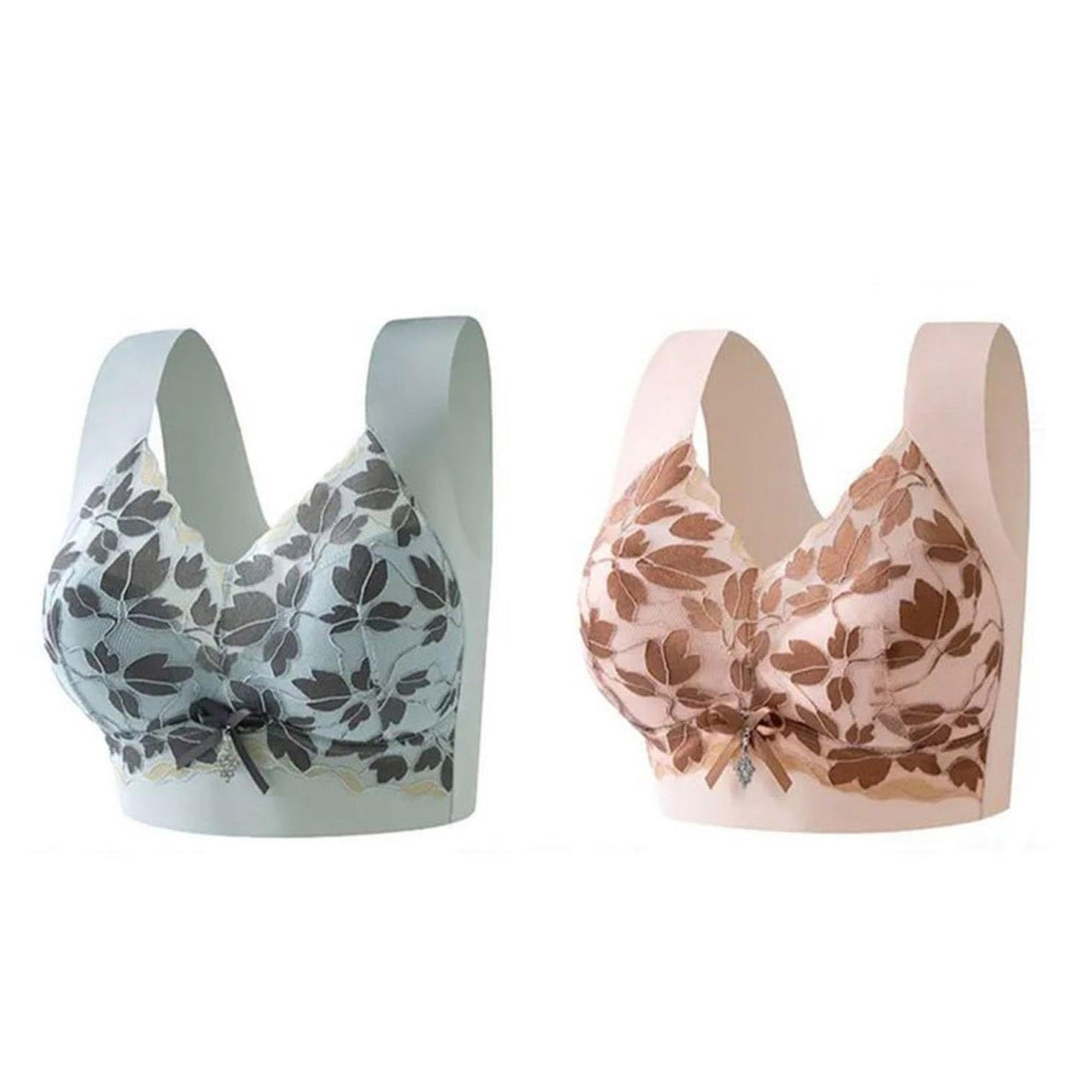 2 Pack Plus Size Bras for Women Embroidery Seamless T-Shirt Bras Comfy ...