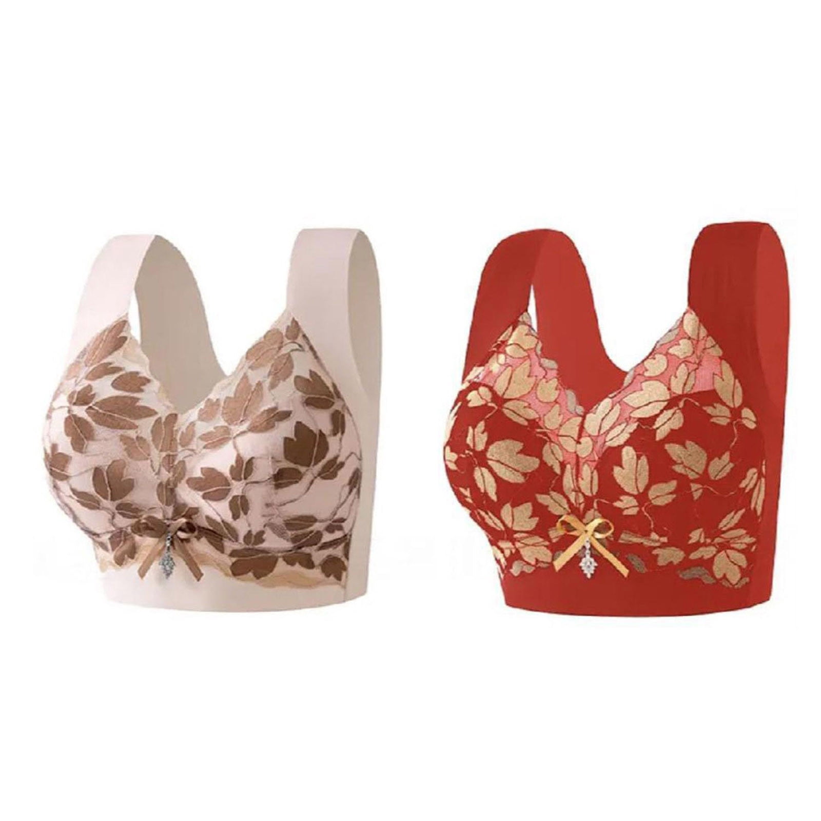 2 Pack Plus Size Bras for Women Embroidery Seamless T-Shirt Bras Comfy ...