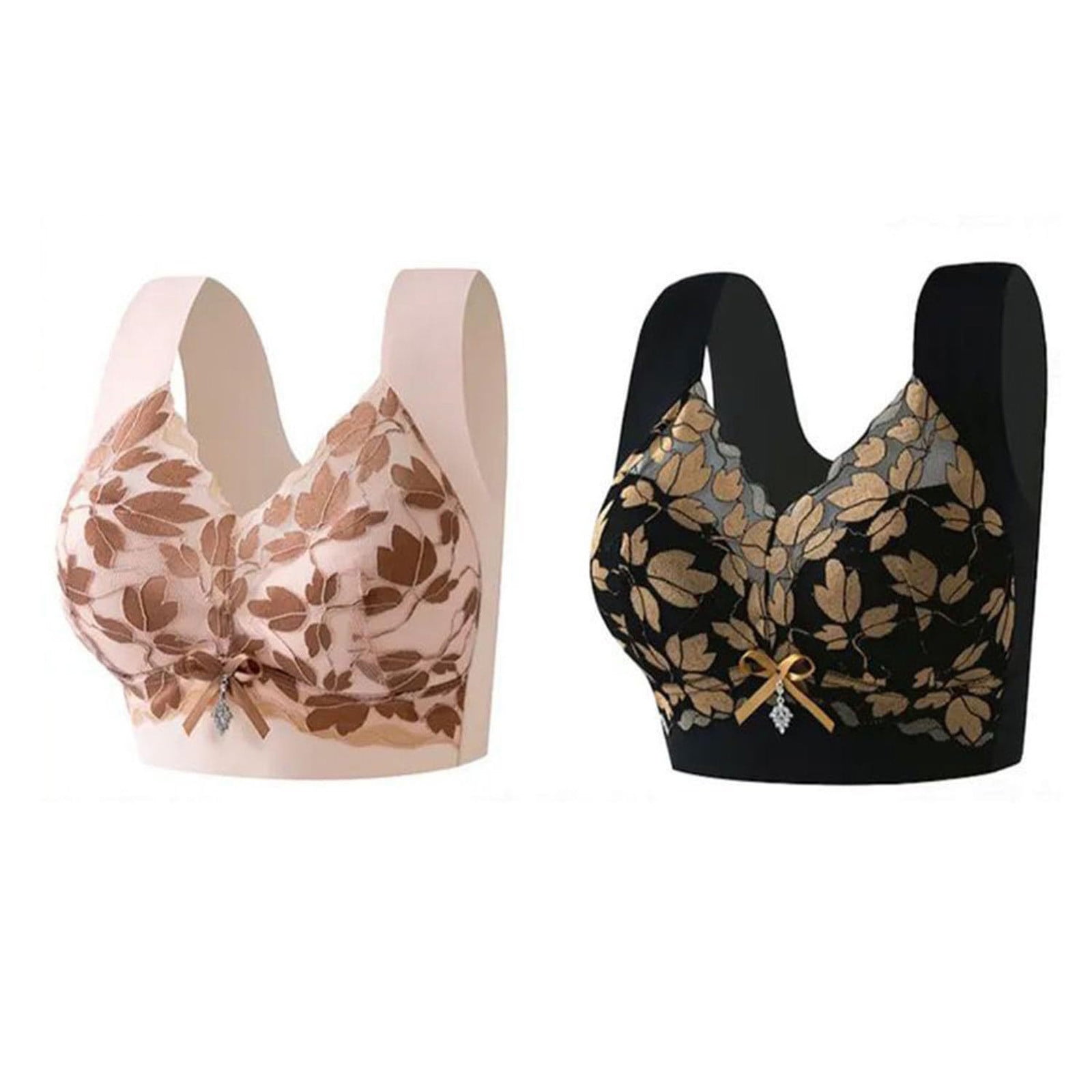 2 Pack Plus Size Bras for Women Embroidery Seamless T-Shirt Bras Comfy ...