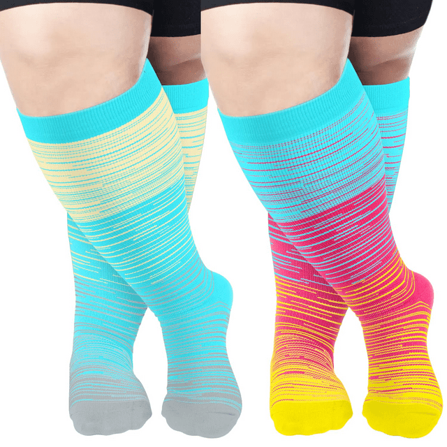 2 Pack Plus Size Compression Socks Wide Calf- Extra Large Knee High ...
