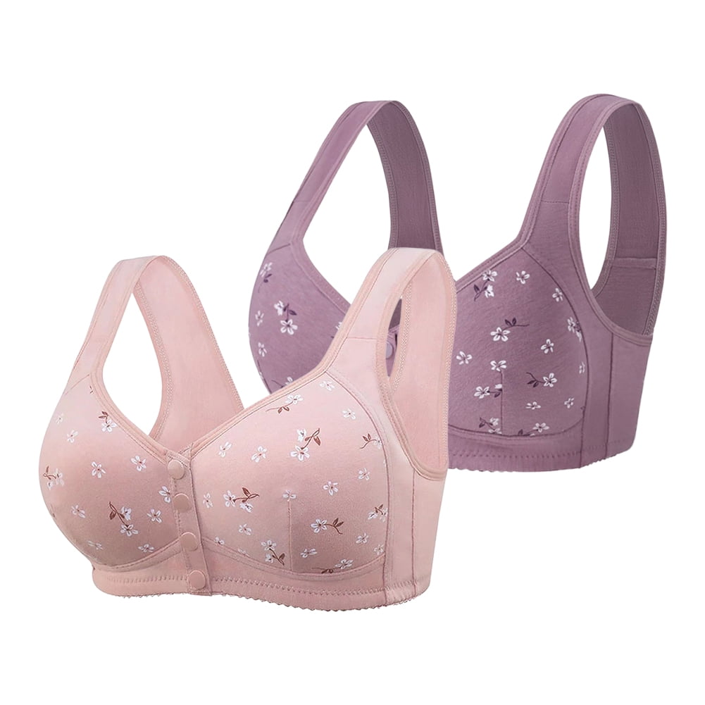 2 Pack Plus Size Front Closure Bras for Women - Wireless Supportive ...