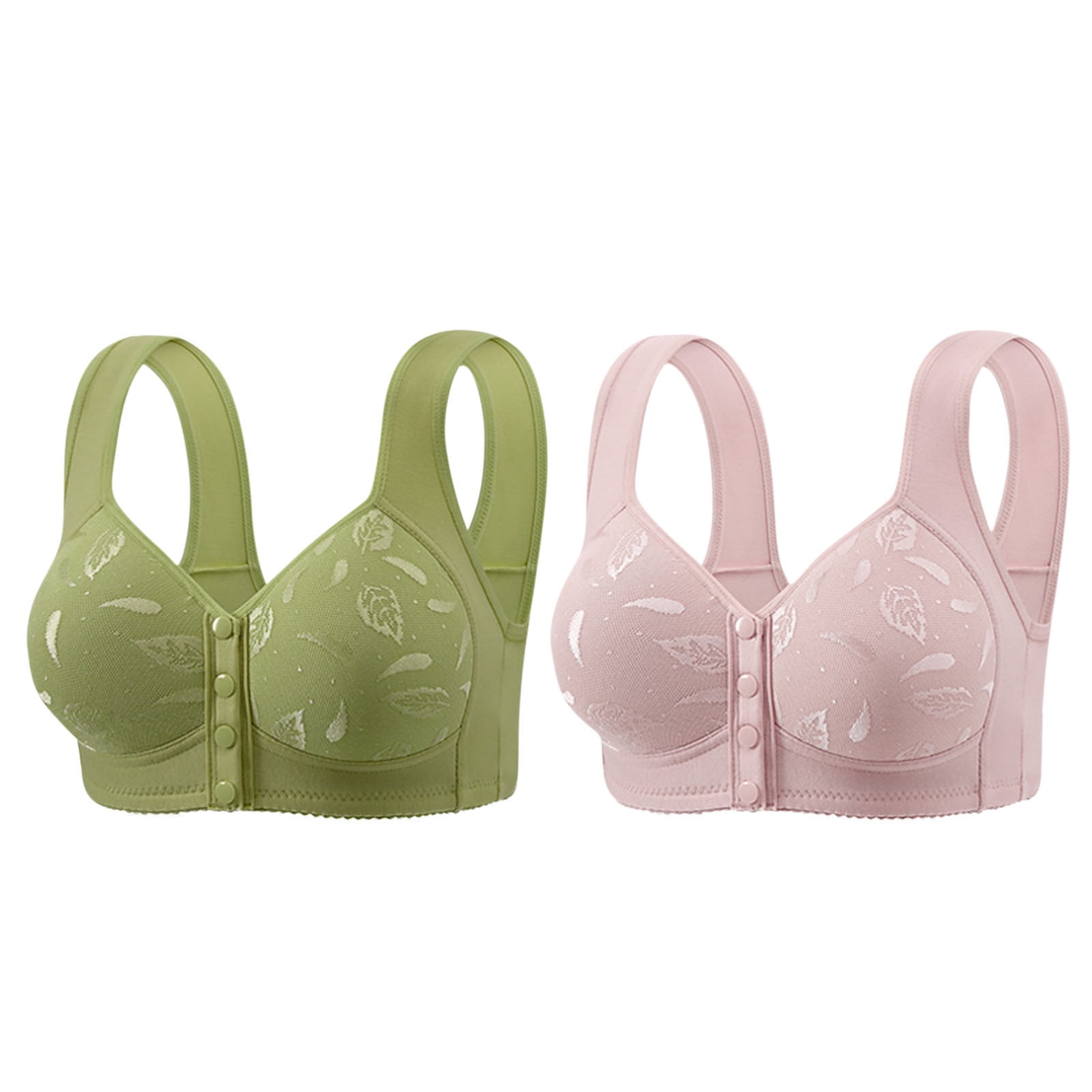 2 Pack Plus Size Front Closure Bras for Old Women Wireless Bras Front ...