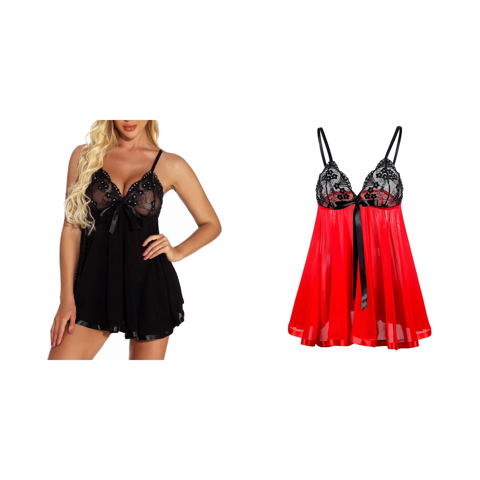 2-Pack,Plus Size Lingerie Lace Bow Nightwear Sleepwear Pajamas ...