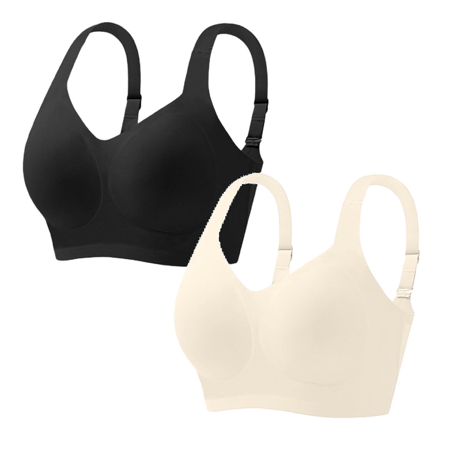 2 Pack Plus Size Seamless Bras for Women Wireless Adjustable Strap Push ...