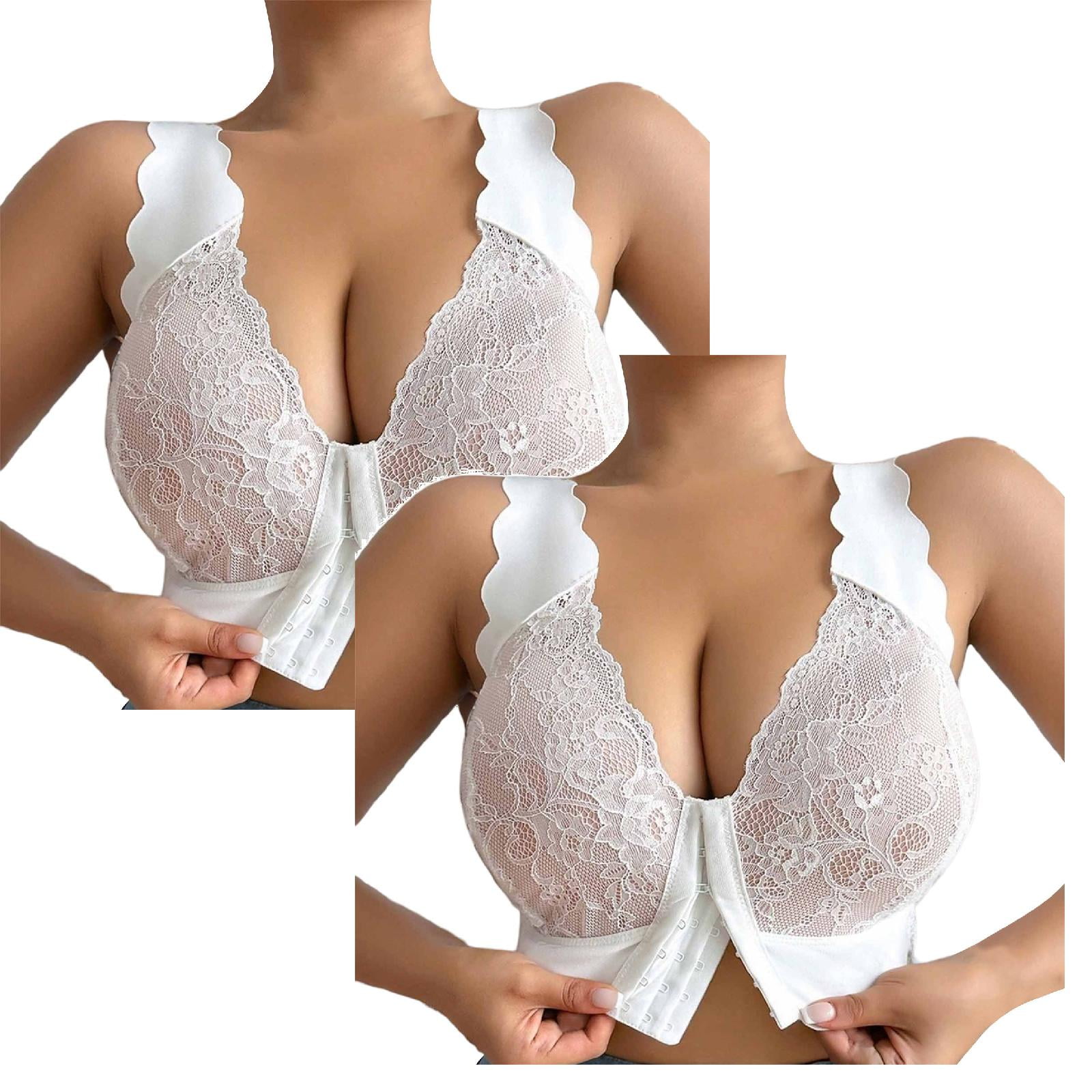 2 Pack Plus Size Wireless Bra 34-44 C-DDD, Full Coverage Front Closure ...