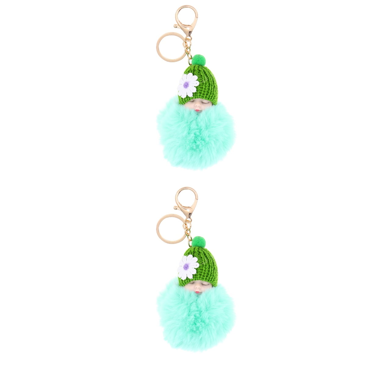 2 Pack Plush Ball Key Ring Fluffy Keychain Pom Green - Walmart.com