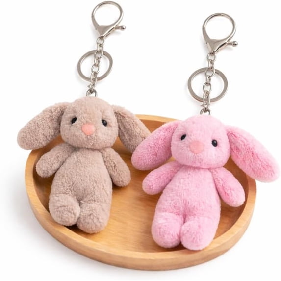 2 Pack Plush Bunny Keychain Cute Soft Rabbit Key Ring Bag Charm for ...