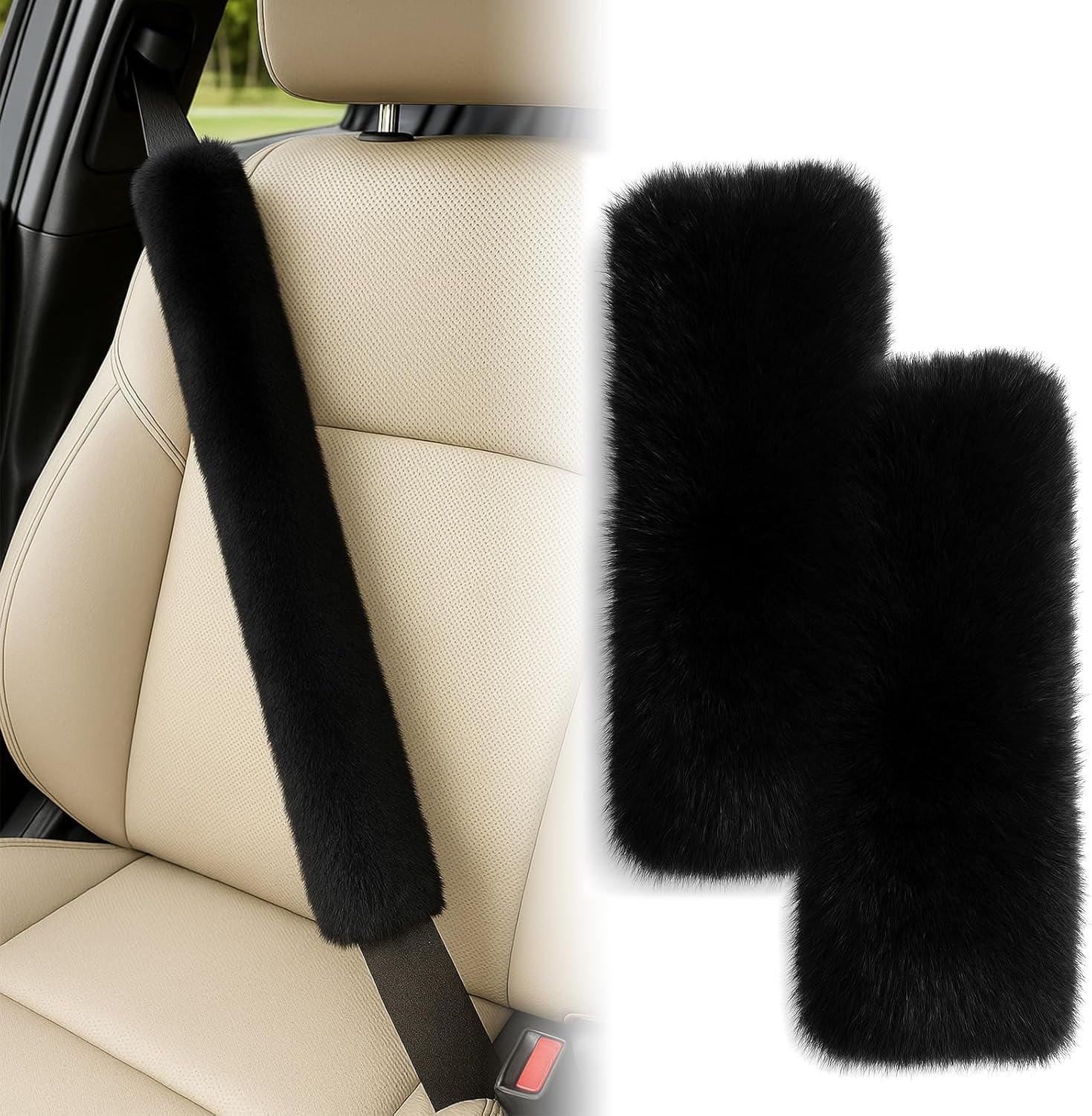 2 Pack Plush Car Seat Belt Cover, Soft Fluffy Shoulder Pads, Straps ...