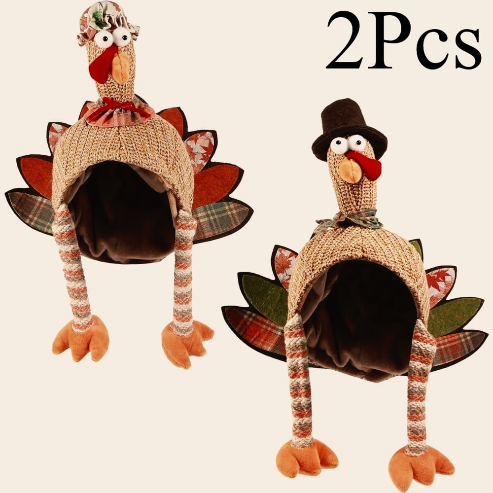 2 Pack Plush Turkey Hats for Thanksgiving, Fun Dress Up Headdress for ...