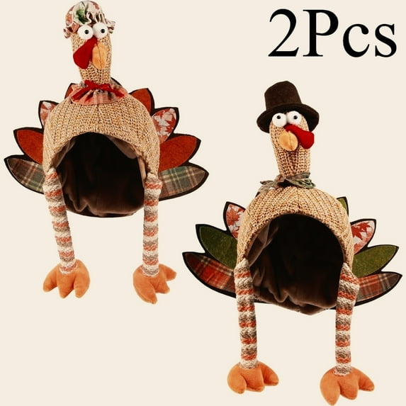 2 Pack Plush Turkey Hats for Thanksgiving, Fun Dress Up Headdress for ...