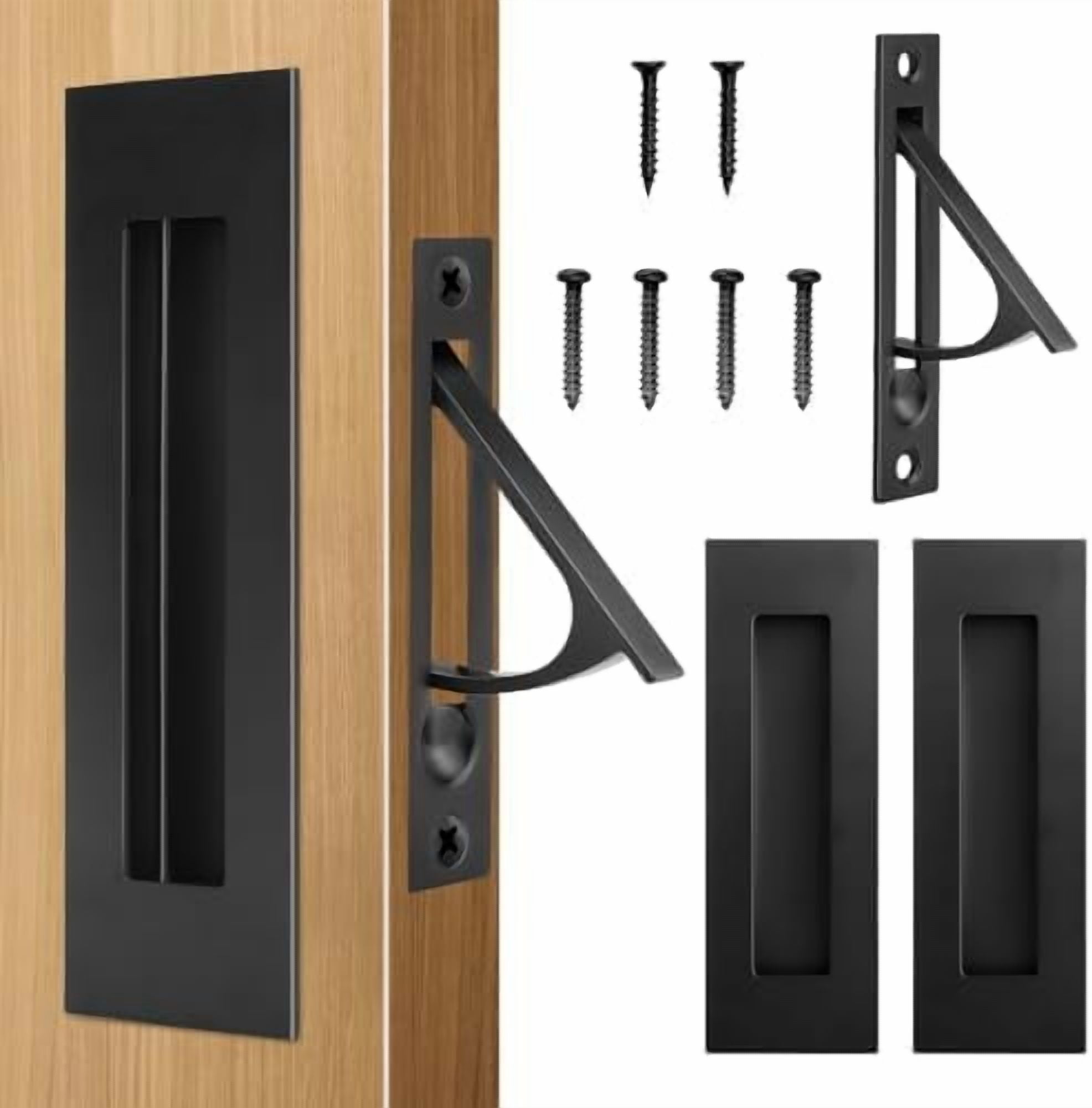 2 Pack | Pocket Door Hardware Set – 4 Recessed Flush Finger Pulls & 2 ...