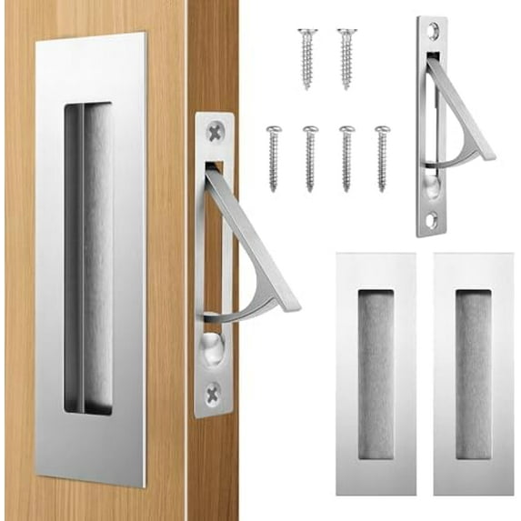2 Pack | Pocket Door Hardware Set – 4 Recessed Flush Finger Pulls & 2 ...