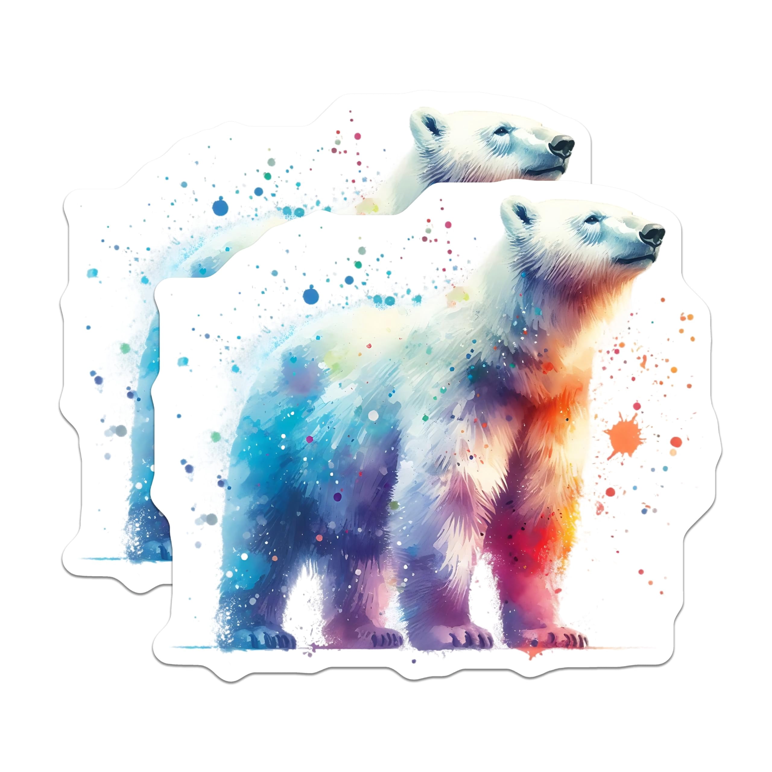 (2 Pack) Polar Bear Stickers - Watercolor Bear - Colorful Animal ...