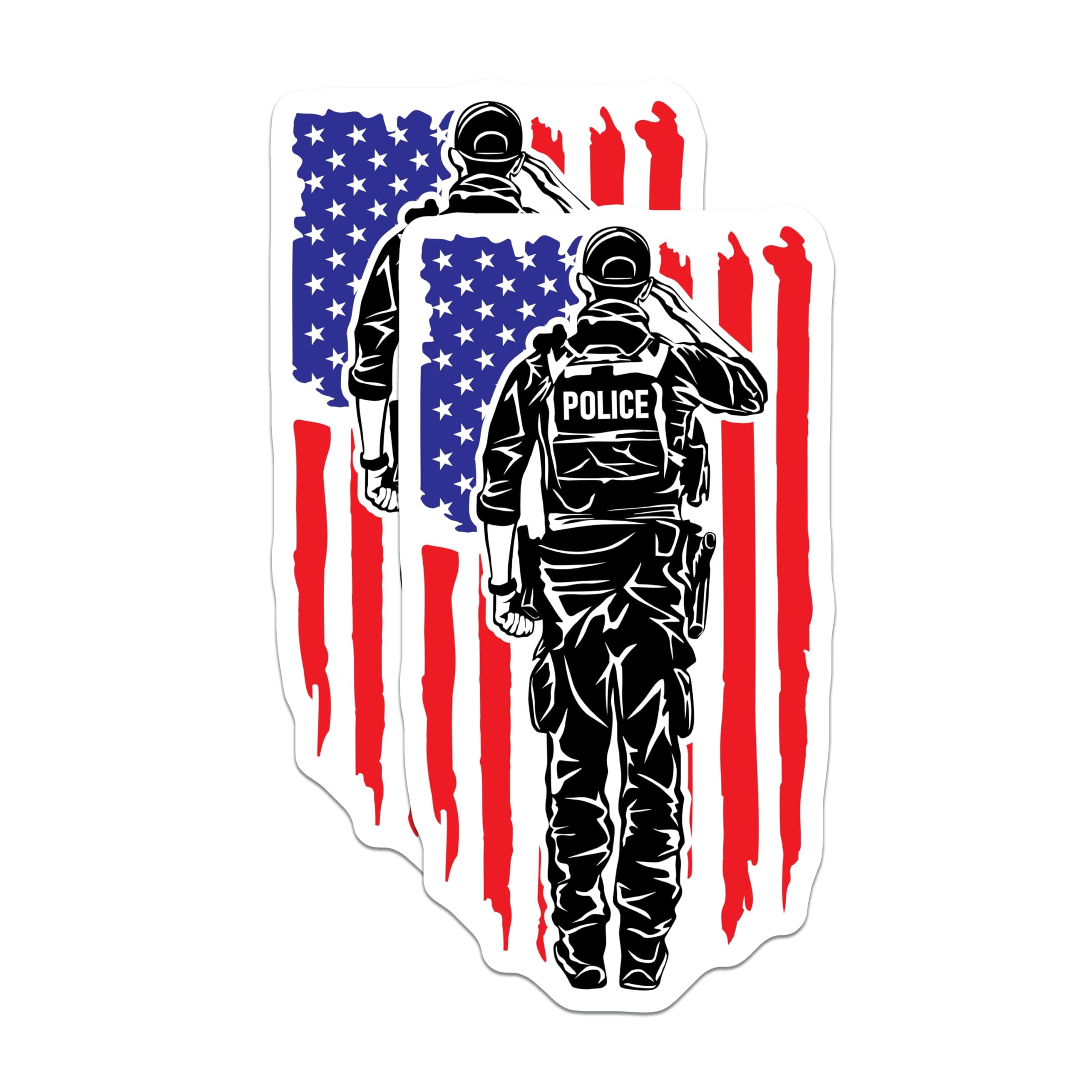 (2 Pack) Police Officer Stickers - American Flag Salute - Law ...