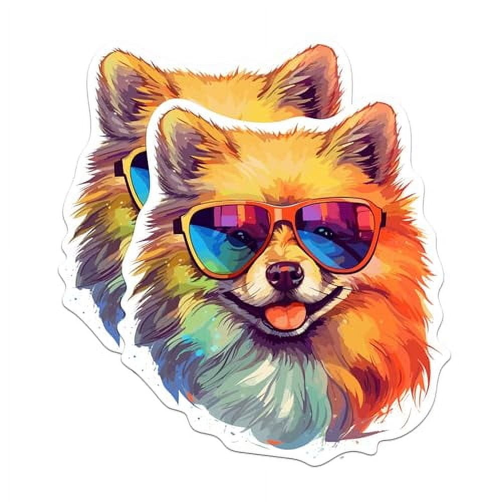 (2 Pack) Pomeranian Dog Stickers - Pomeranian with Sunglasses - Choose ...