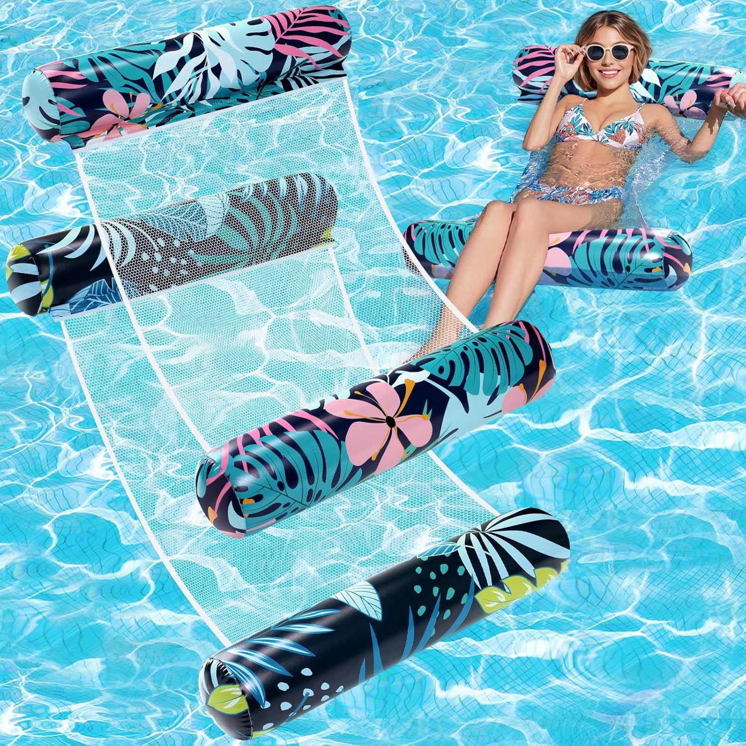 2 Pack Pool Floats Adult - 4-in-1 Pool Floats Hammock, Drifter, Lounge Chair, Saddle, Inflatable ...