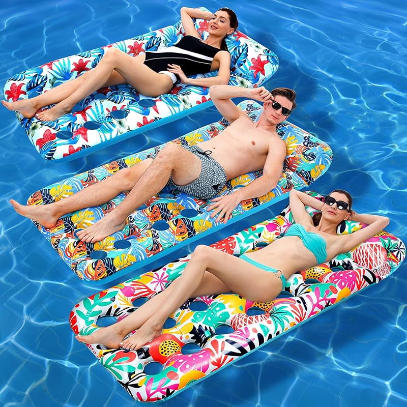 2 Pack Pool Floats Adult, Oversized Inflatable Pool Float Lounger Rafts Floaties for Adults with ...