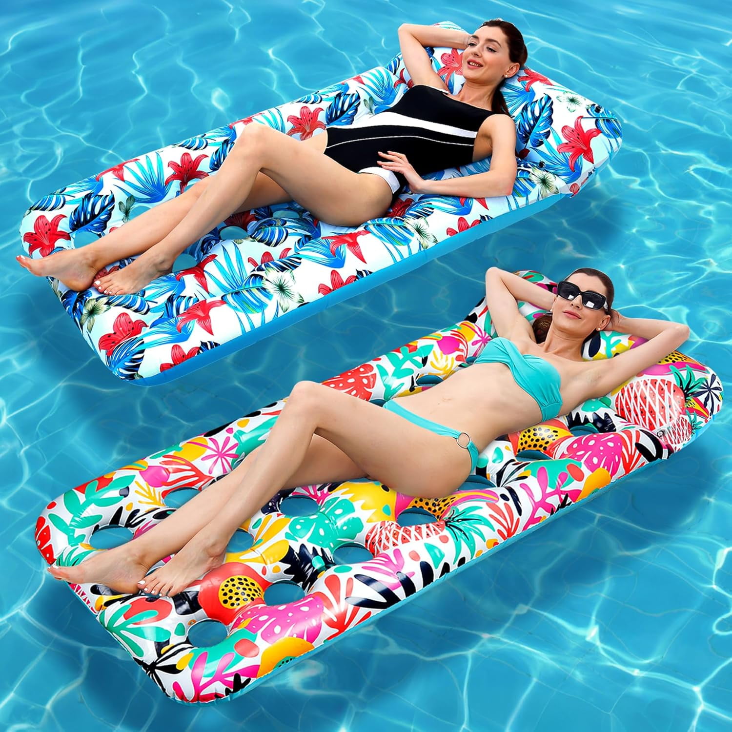 2 Pack Pool Floats Adult, Oversized Inflatable Pool Float Lounger Rafts Floaties for Adults with ...
