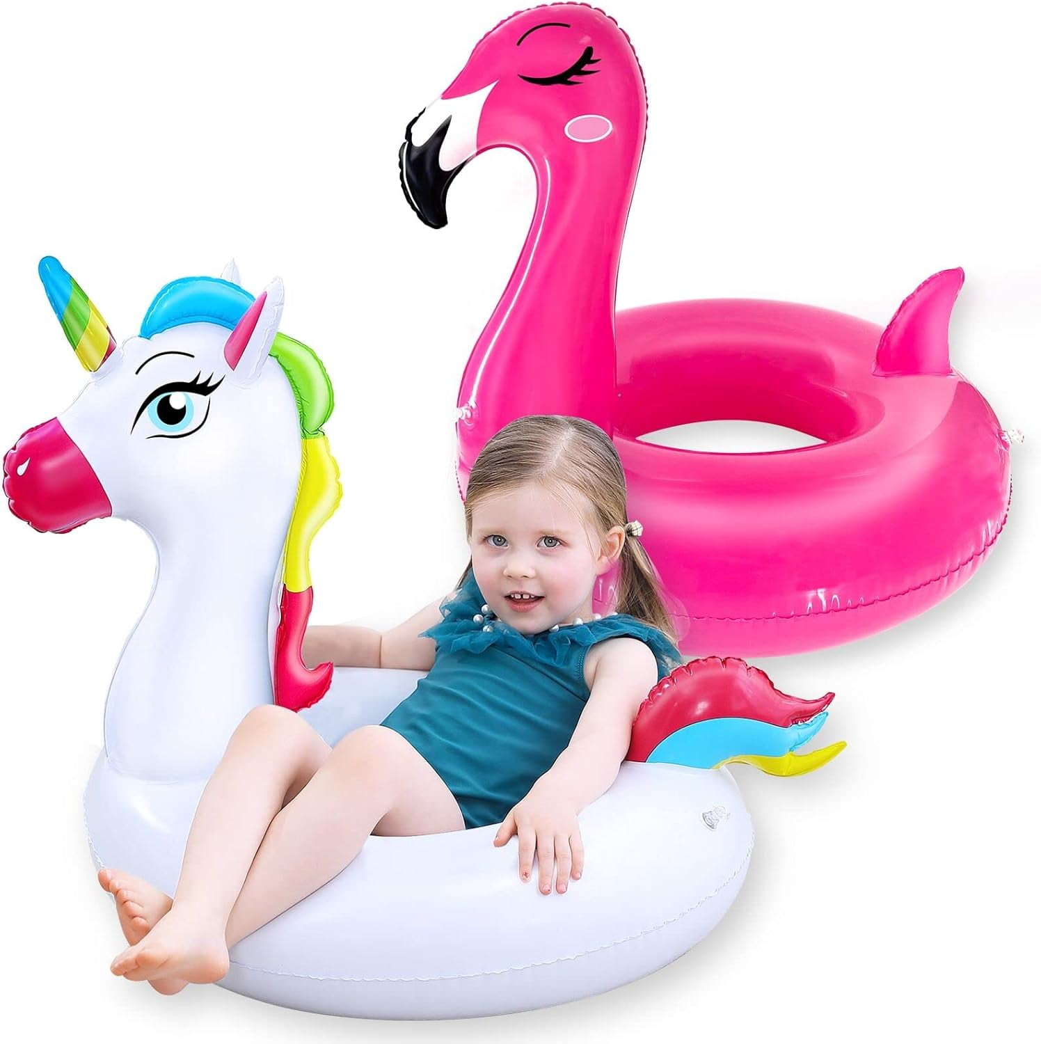 2 Pack Pool Floats for Kids Unicorn Flamingo Swim Ring Kids Pool ...
