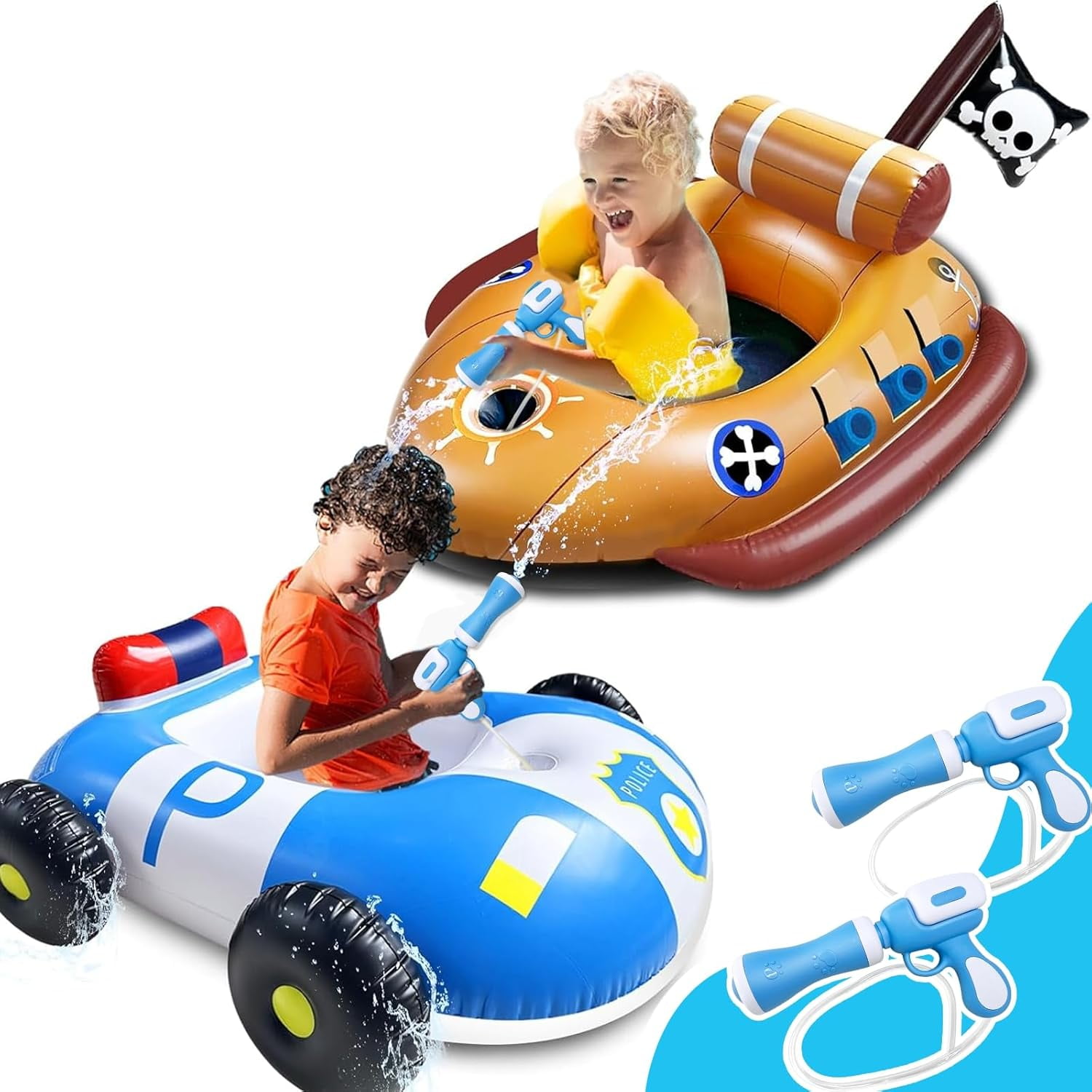 2 Pack Pool Floats Kids with Water Guns, Inflatable Pirate Ship ...