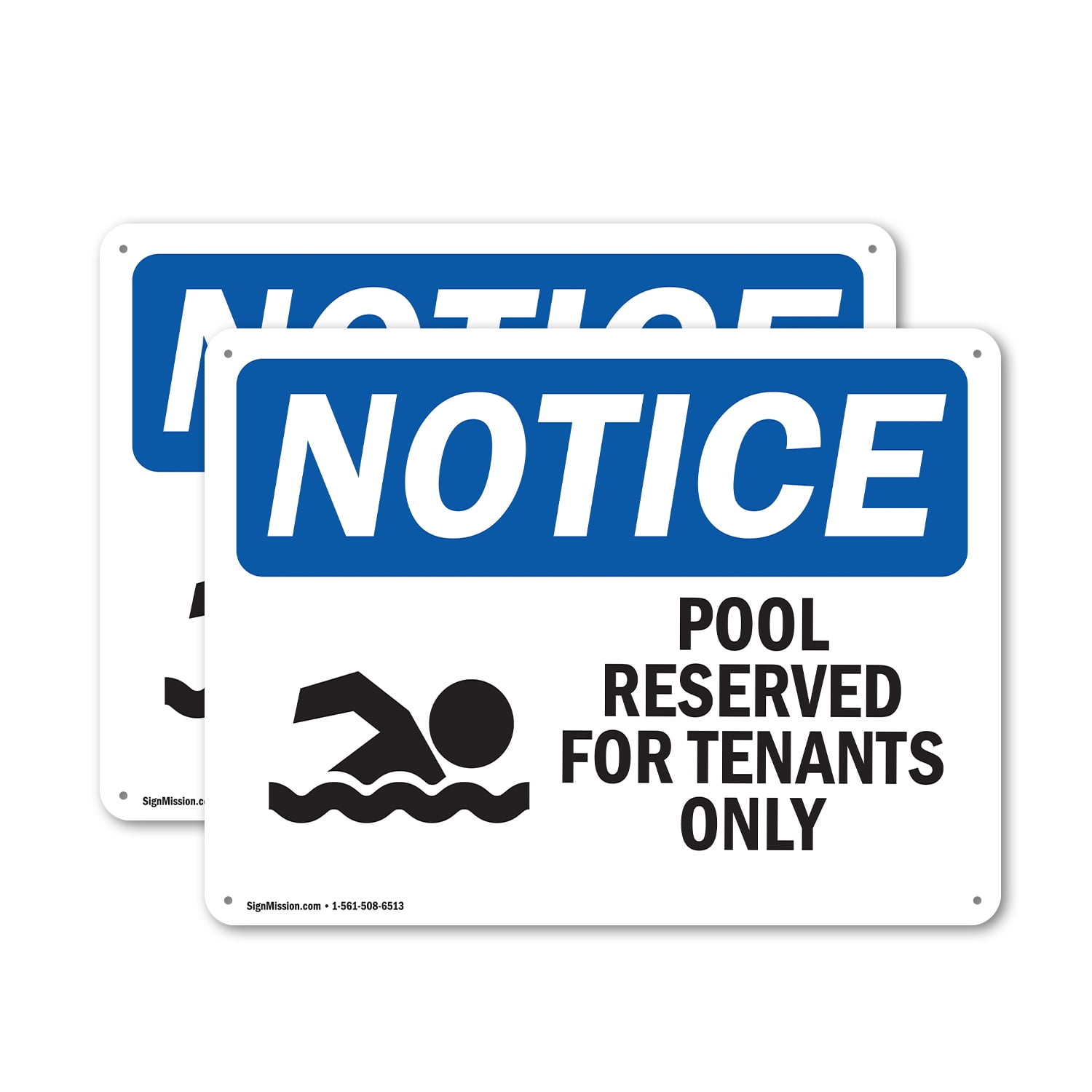 (2 Pack) Pool Reserved For Tenants Only With Symbol OSHA Notice Sign 10 ...