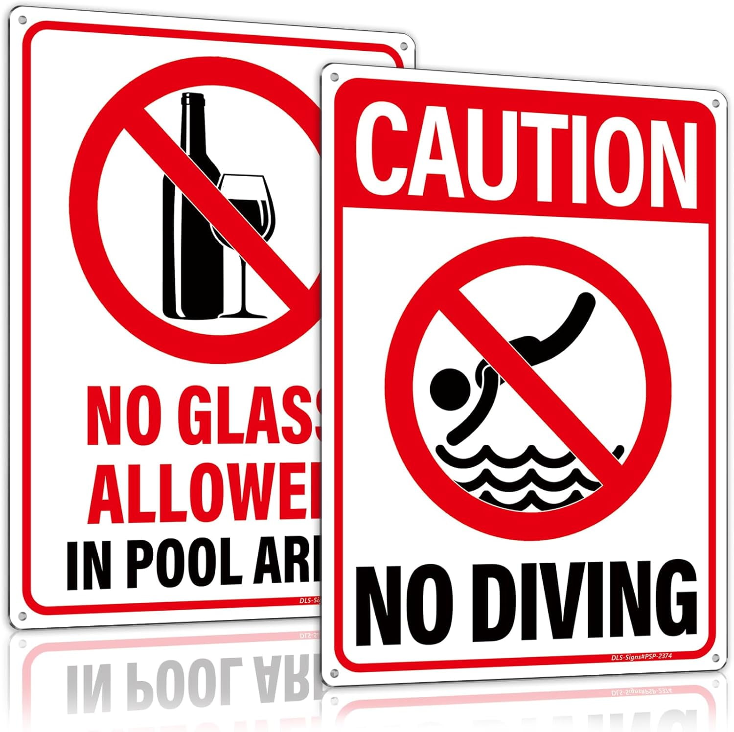 (2 Pack) Pool Signs for Outside,8 × 12'' Printed with"No diving" & "No ...
