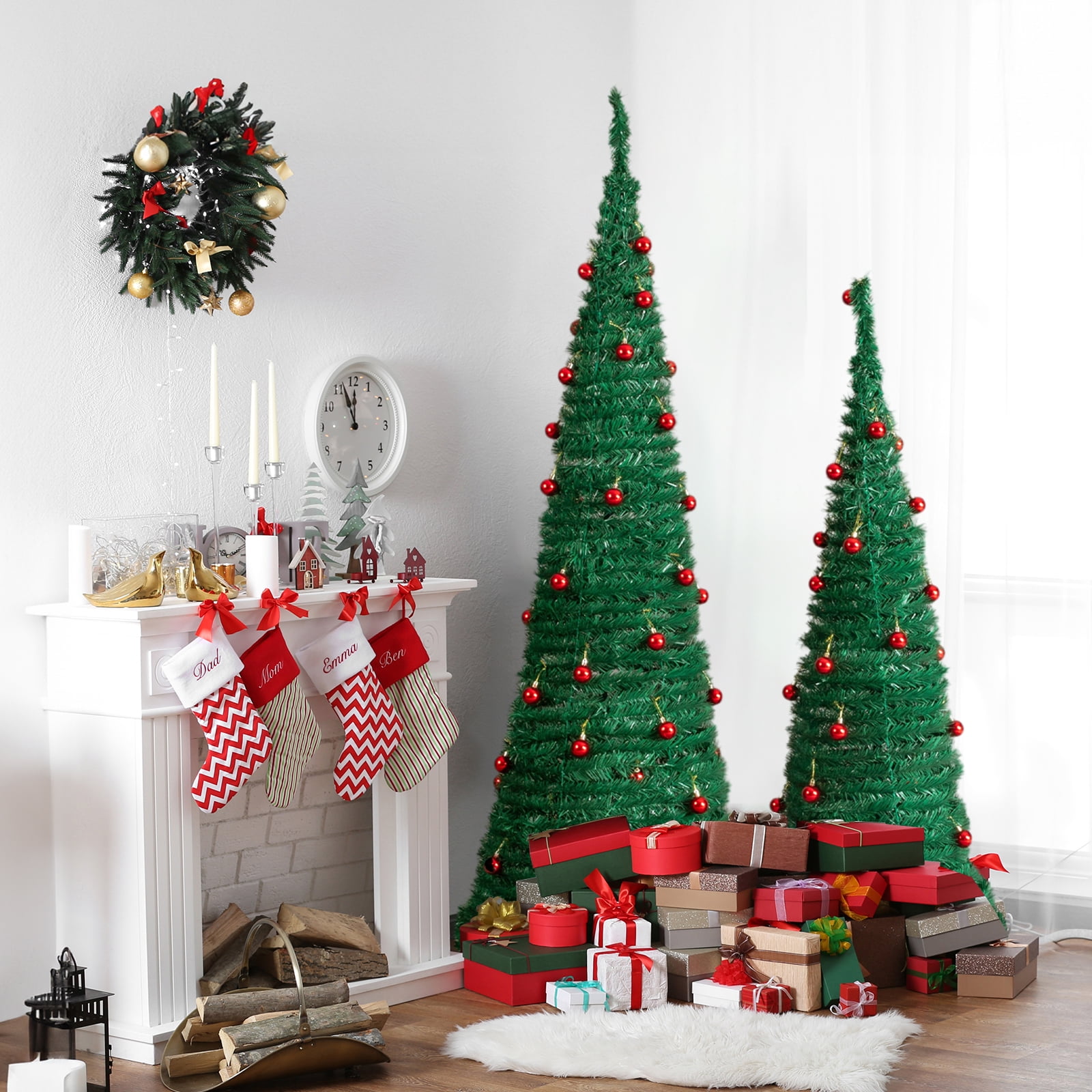 2 Pack Pop Up Christmas Tree Set 6ft and 5ft Artificial Xmas Tree with ...